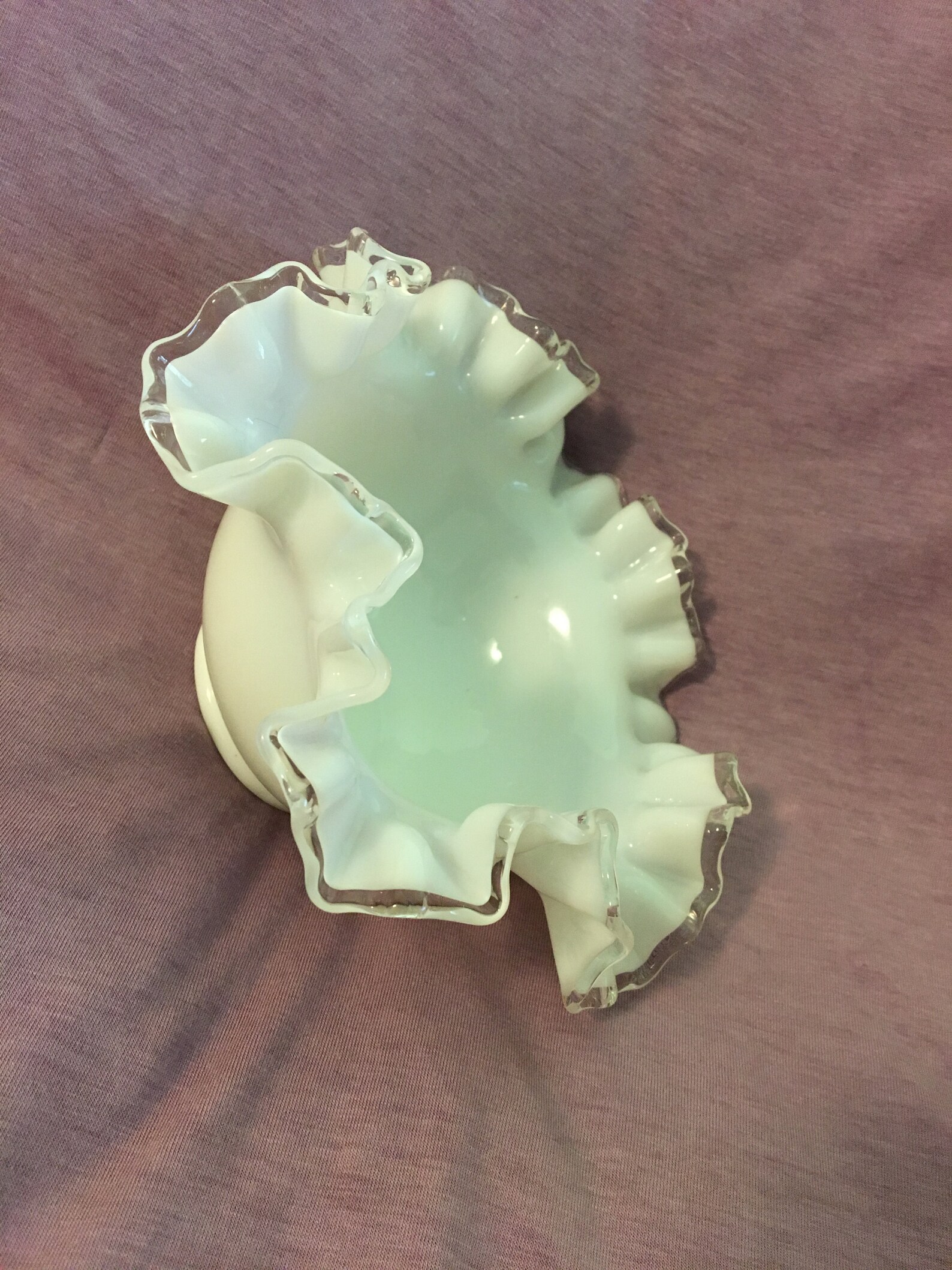 Fenton White Milk Glass Ruffled Bowl Vintage Silver Crest - Etsy