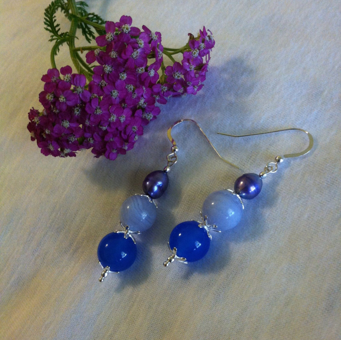 Blue Gemstone Earrings Royal Blue and Blue Lace Agate Accented | Etsy