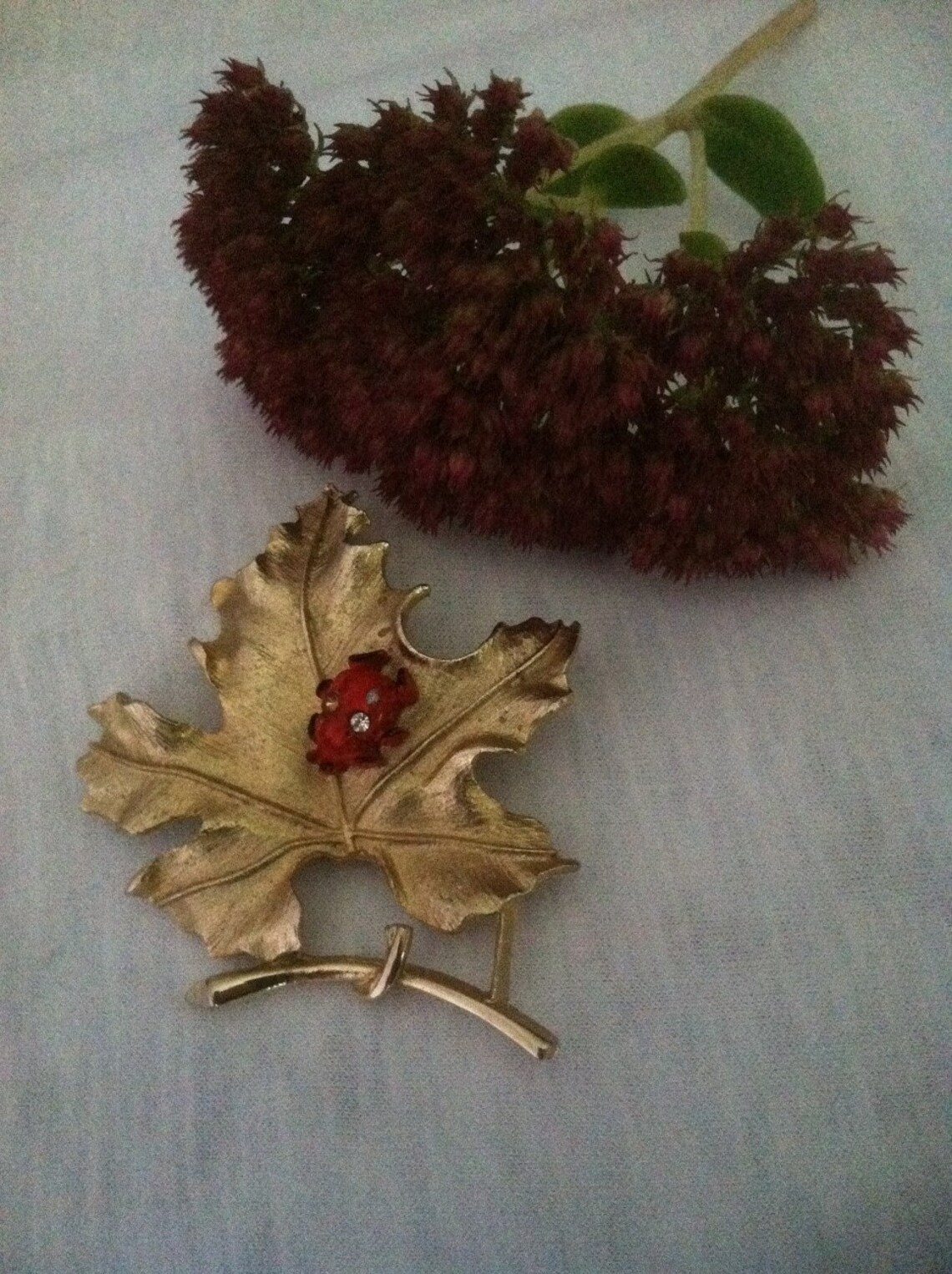 Gold Leaf Pin Maple Leaf With Ladybug Brooch Bit O' | Etsy