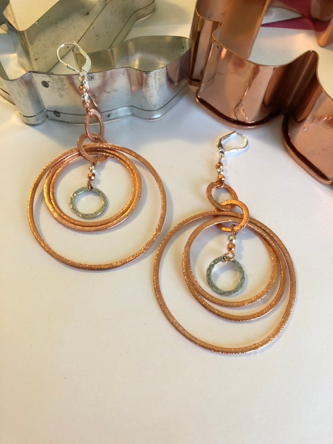 Sterling Silver and Copper Hoop Earrings Handmade Hammered Textured ...