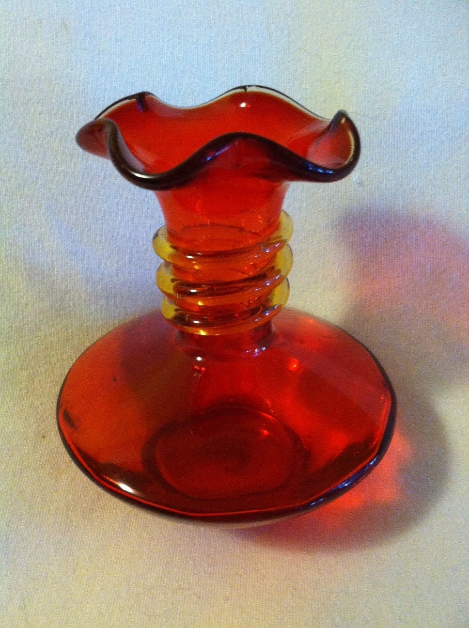 Amberina Fluted Red Vase Vintage Hand Blown Glass Red and - Etsy