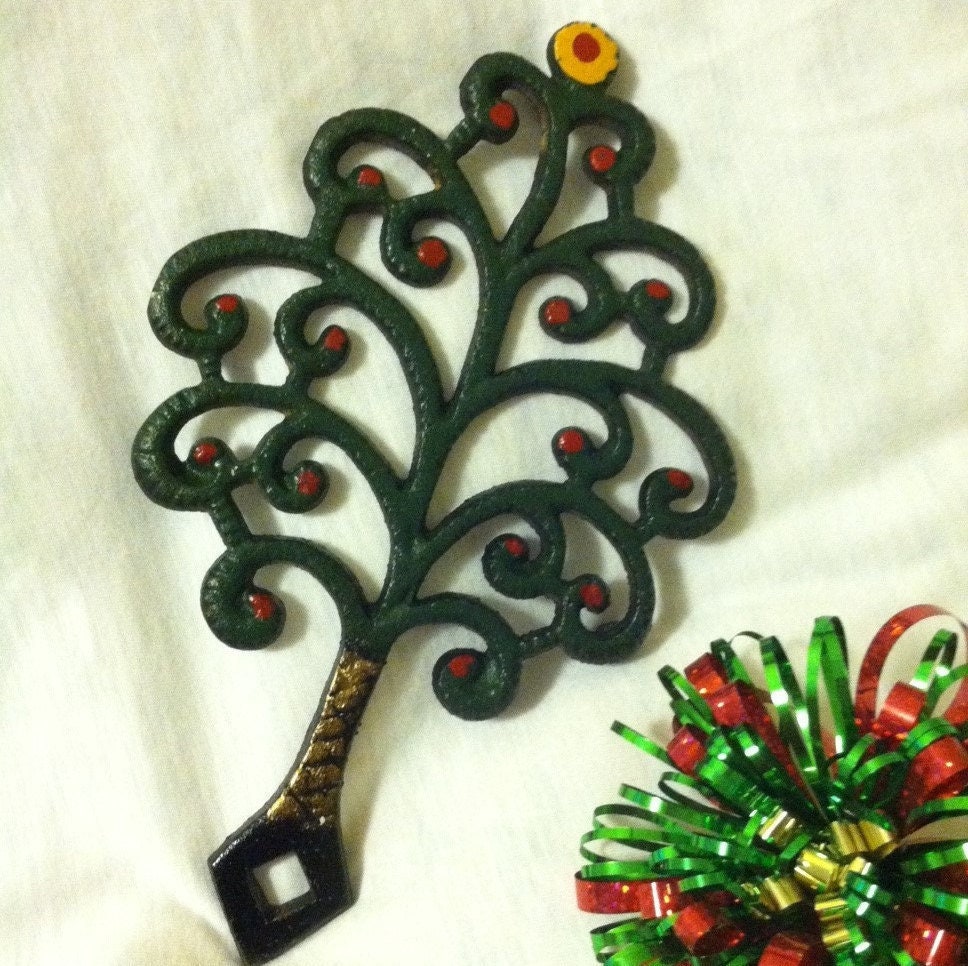 Christmas Tree Trivet Vintage Cast Iron Hand Painted Fir Tree Trivet ...