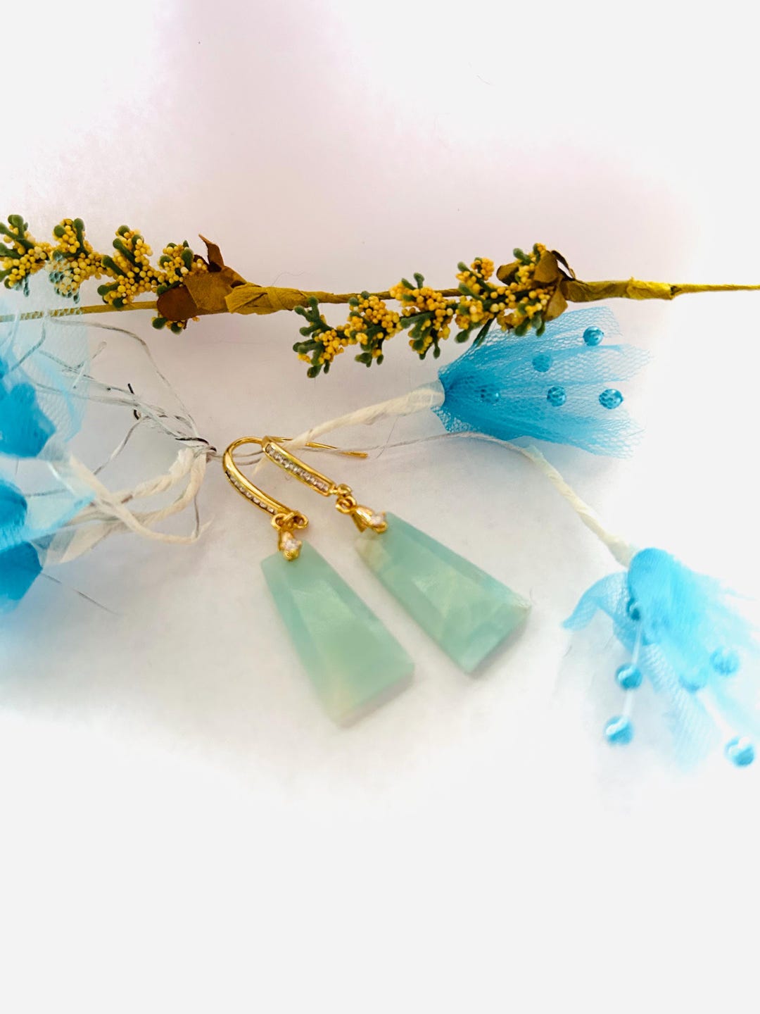 Amazonite Triangle Earrings Mint Green Gemstone With 14K Gold Filled Micro Pave CZ Ear Wires ...