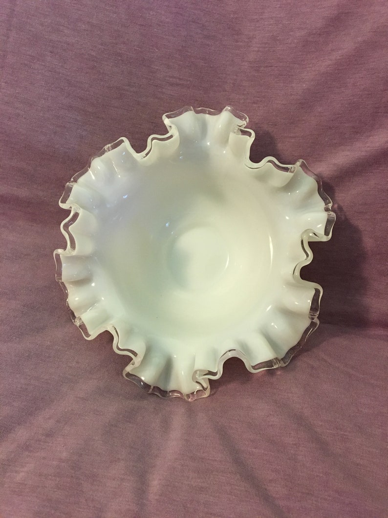 Fenton White Milk Glass Ruffled Bowl Vintage Silver Crest - Etsy