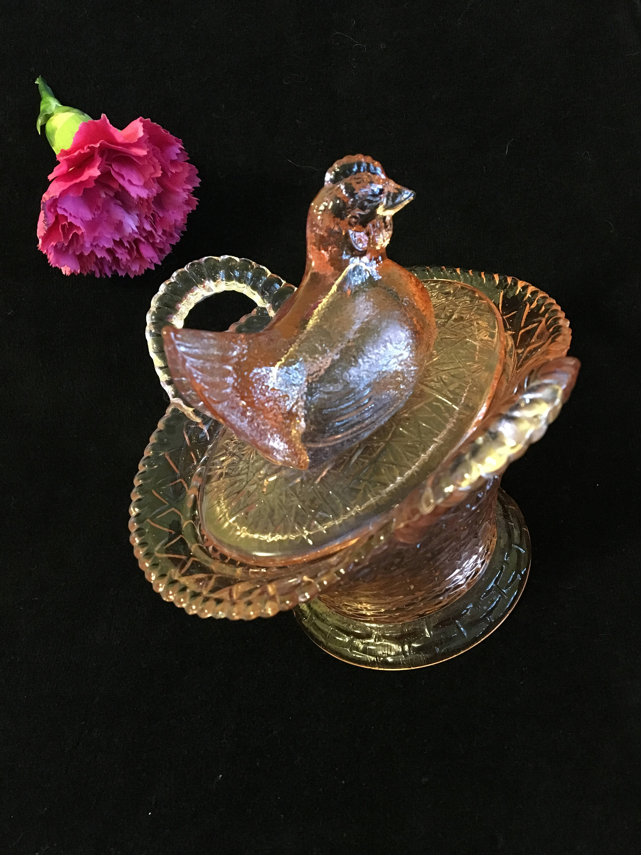 Westmoreland Nesting Hen Pink Glass Dish Vintage Lidded Chicken Sitting ...