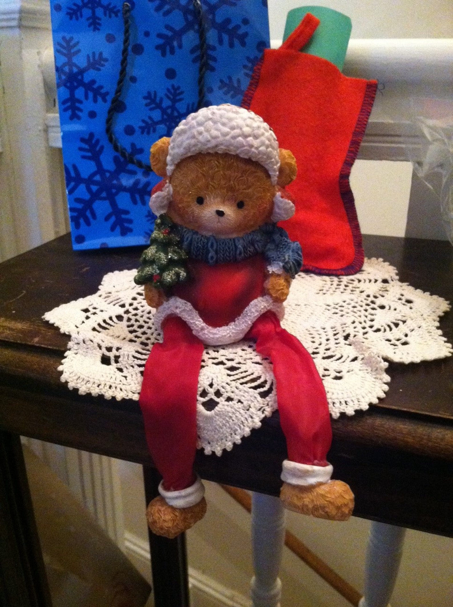 Christmas Bear Shelf Sitter Bear Dressed in Red White and | Etsy