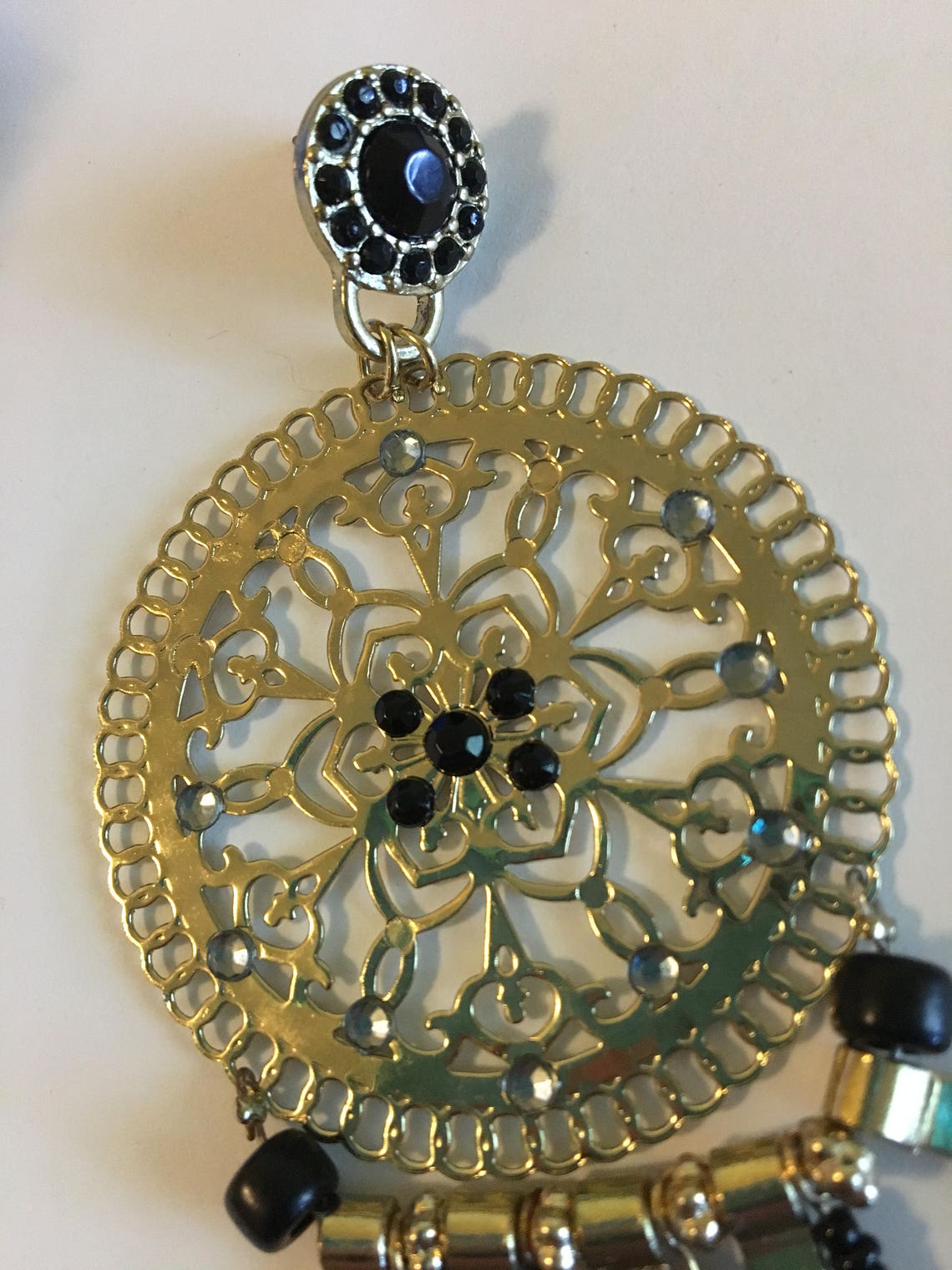 Gold Medallion Earrings Gypsy Boho Tribal Lacy Filigree Circle Earrings ...