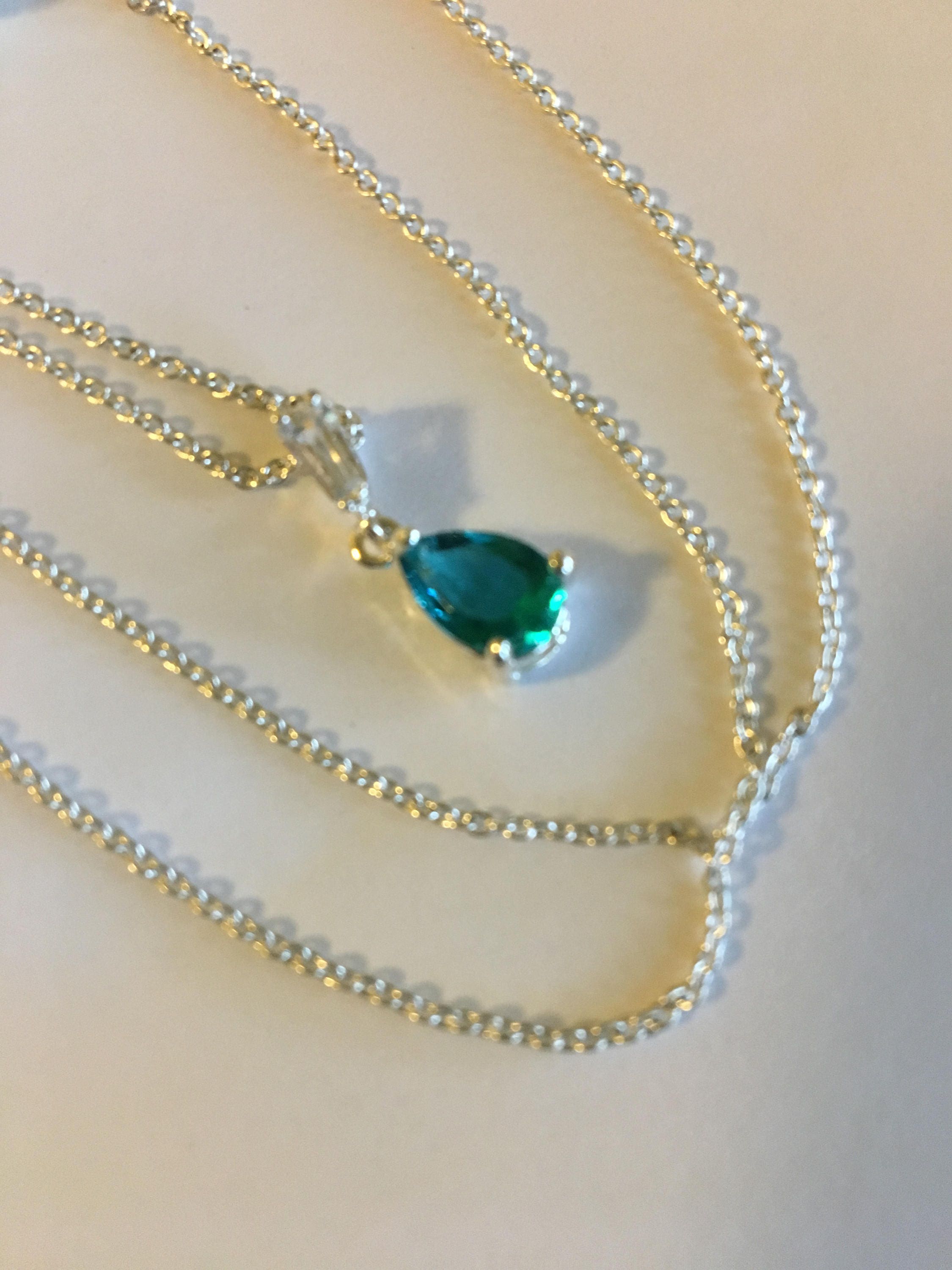 Faux Emerald Teardrop Necklace and Earring Set Vintage Green Clear and ...