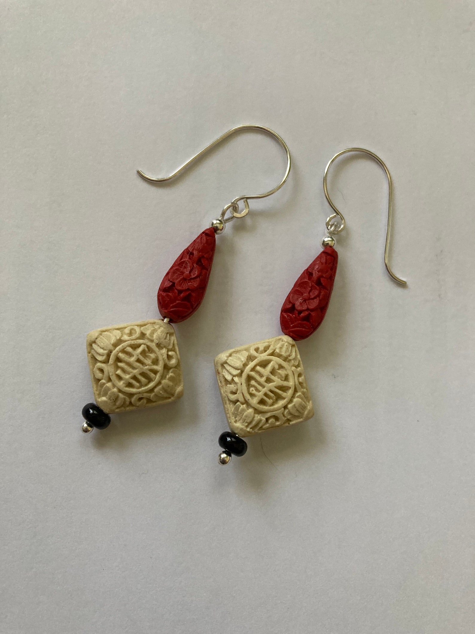 Red and White Carved Cinnabar Earrings Year of the Rabbit - Etsy