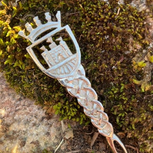 Silver Celtic Sword Brooch With Castle Crown and Knot Designs Cosplay ...