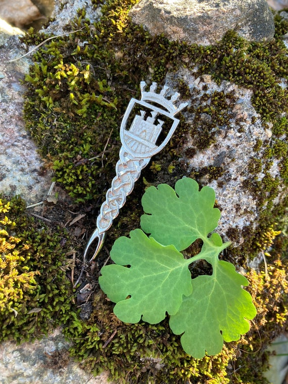 Silver Celtic Sword Brooch With Castle Crown and Knot Designs | Etsy