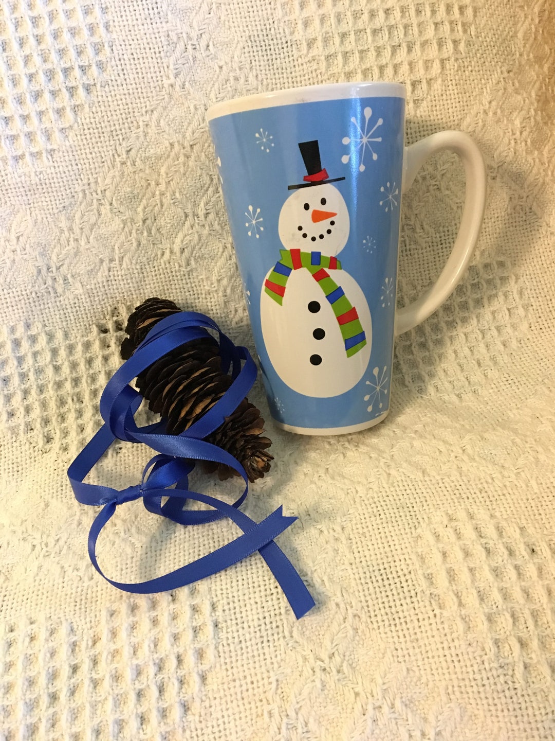 Snowman Mug Vintage Christmas Large Cup With Snowman Wearing Red Green ...
