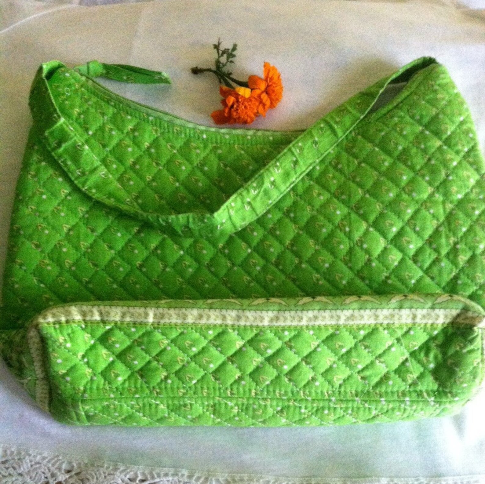 Green Handbag Vintage Lime Green Cotton Flowered Handbag - Etsy