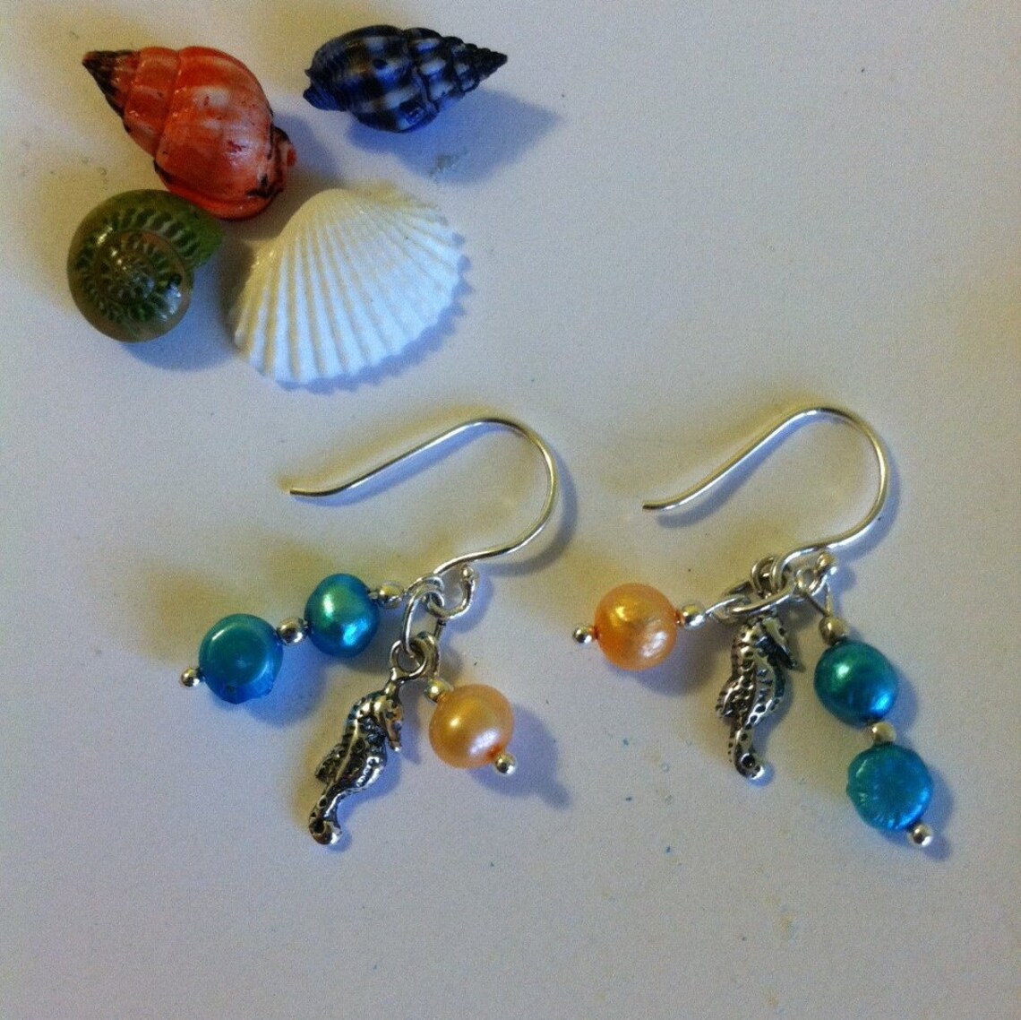 Seahorse Earrings Beachy Ocean Sand Colored Handmade Drop Earrings With ...