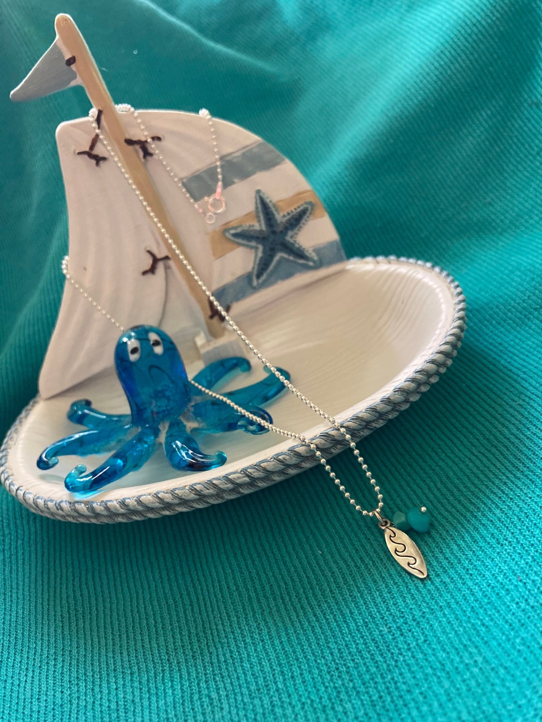 Surfboard Necklace Handmade Surfing Themed Beach Jewelry Turquoise and ...