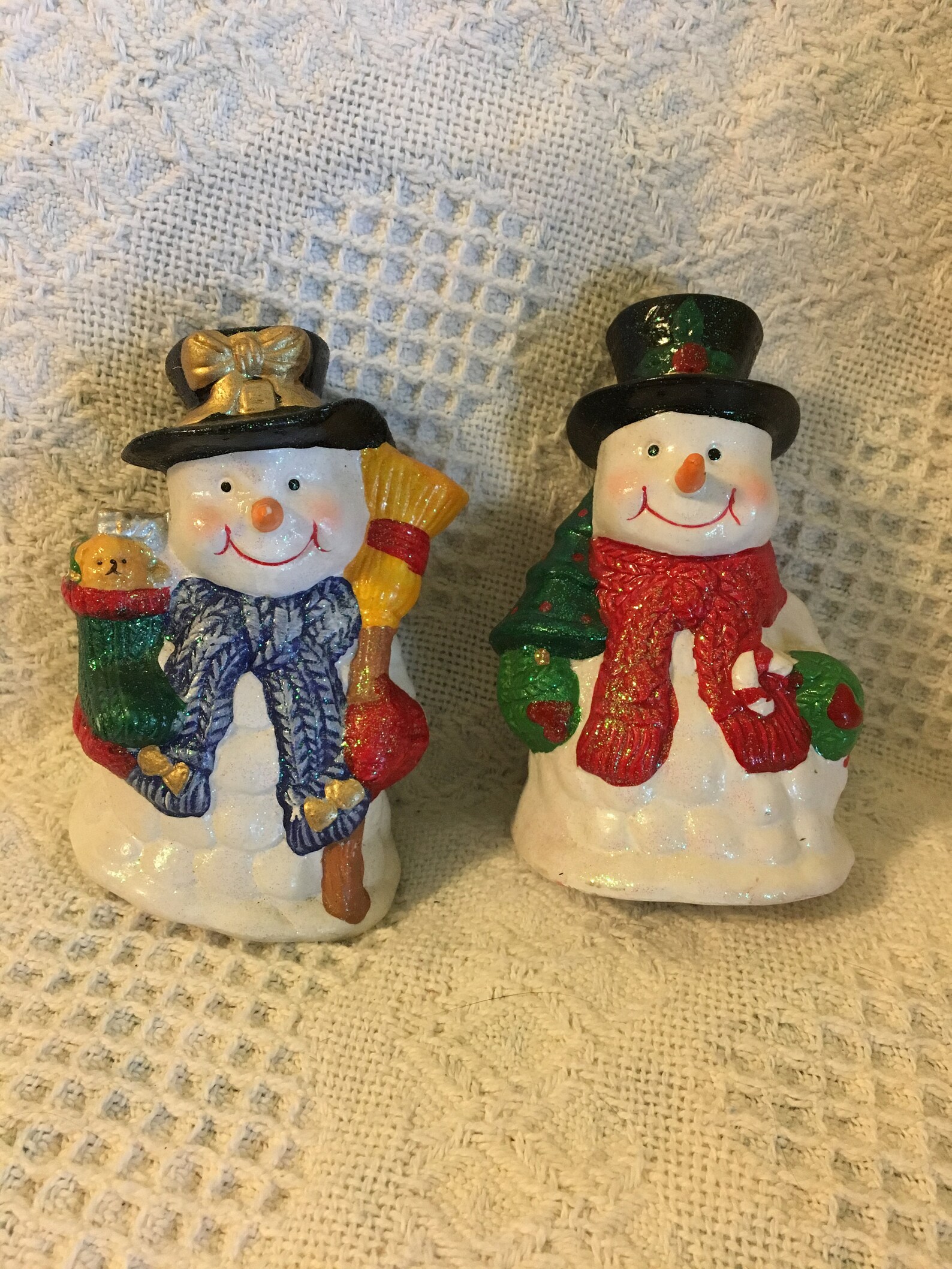 Ceramic Snowmen Figurines and Wood Sign Christmas Winter Home - Etsy