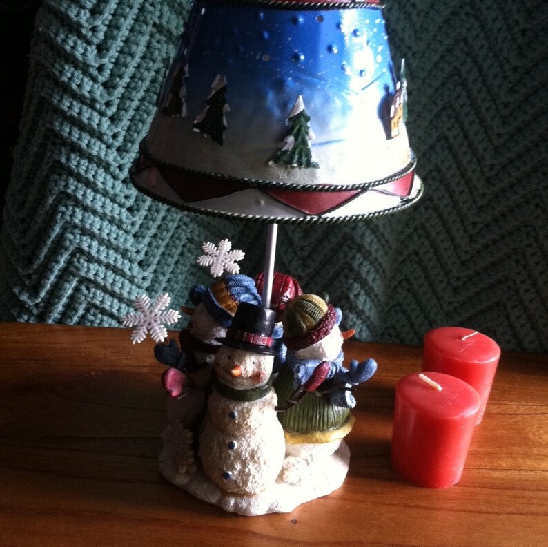 Snowman Candle Votive Lamp Vintage Resin 4 Snowmen Lamp With Cutout ...