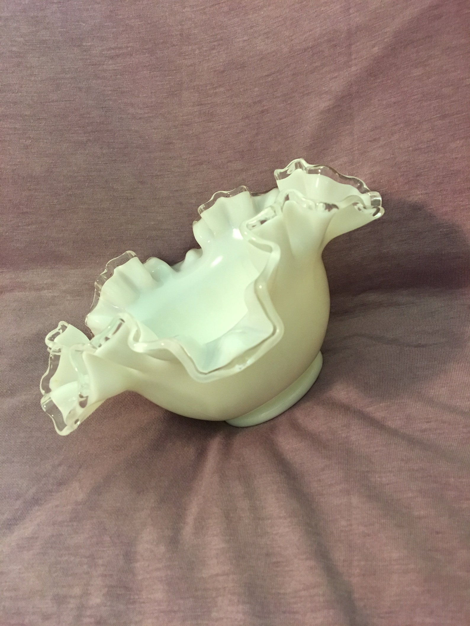 Fenton White Milk Glass Ruffled Bowl Vintage Silver Crest - Etsy