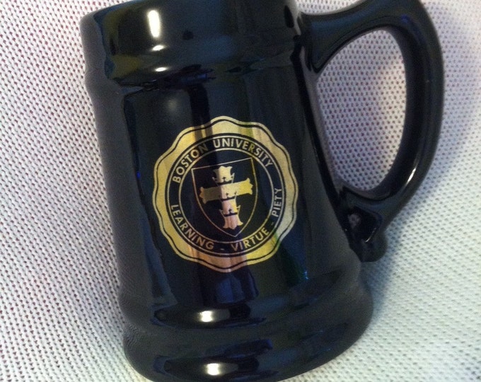 Boston University Beer Stein Tankard BU Memorabilia Black Gold Ceramic ...