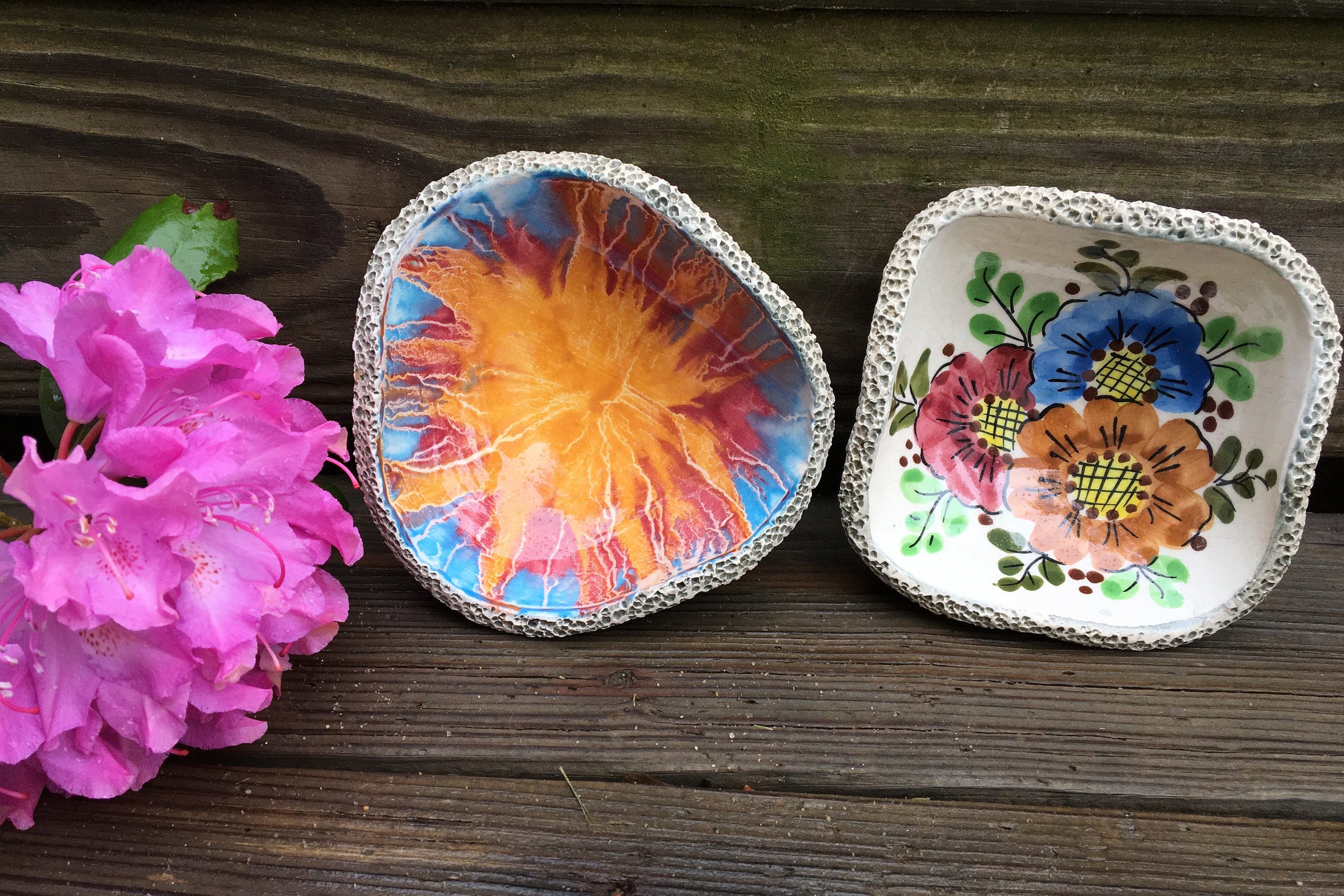 Ceramic Handmade Artisan Bowls Floral and Starburst Hand Painted ...