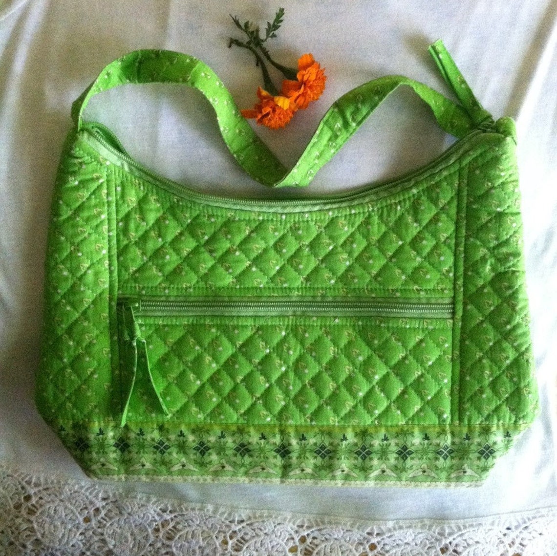 Green Handbag Vintage Lime Green Cotton Flowered Handbag - Etsy