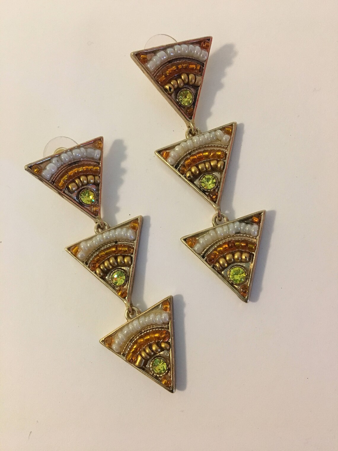 Gold Triangle Earrings Vintage Geometric Earrings With White | Etsy