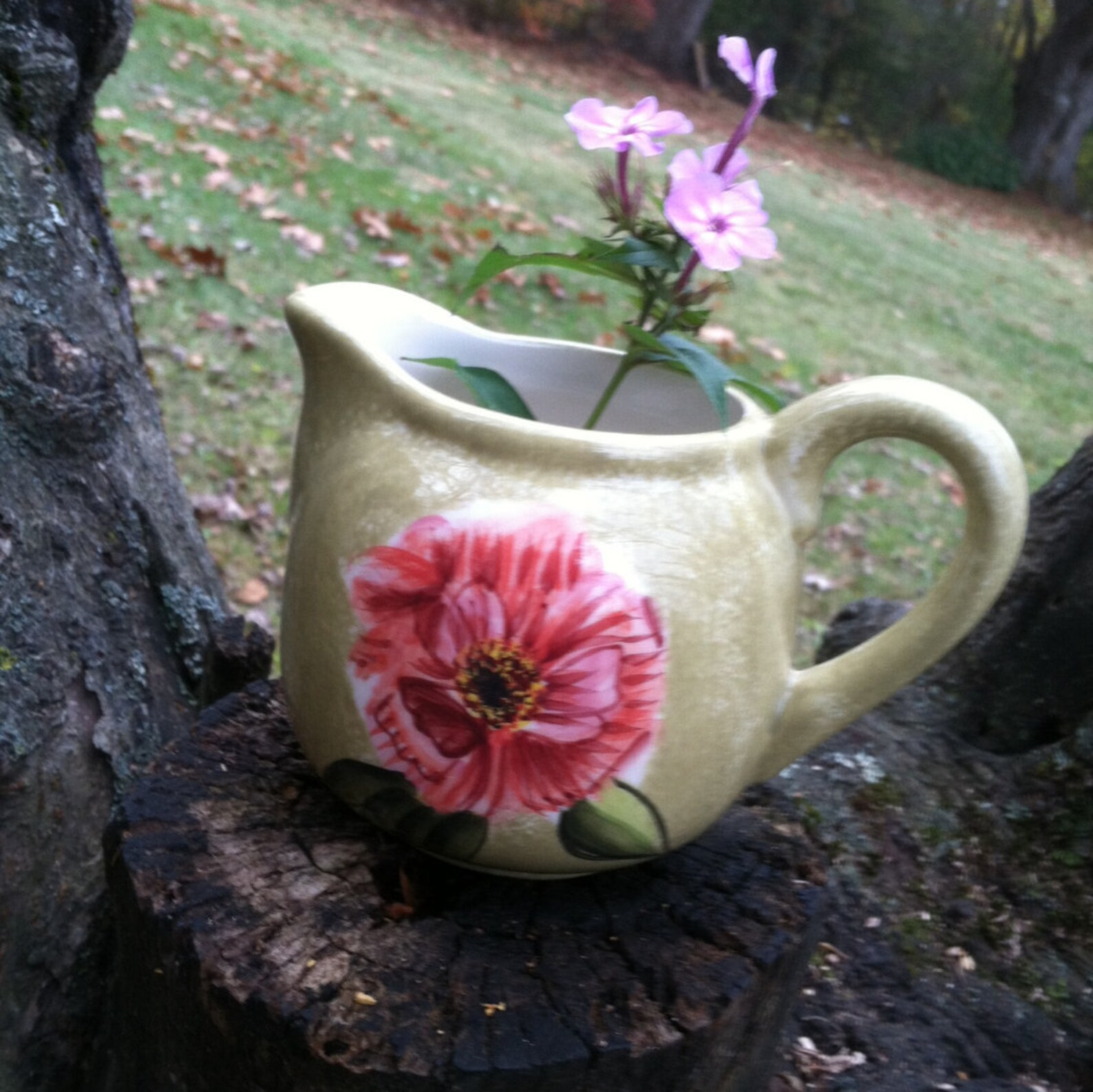 Pink and Green Floral Creamer Vintage Hand Painted ND Made in - Etsy