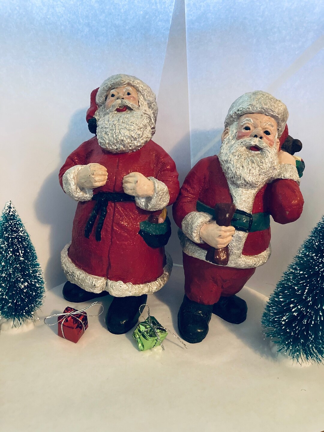 Santa Claus Figurines Red Silver Black Tan and Green Painted Resin ...