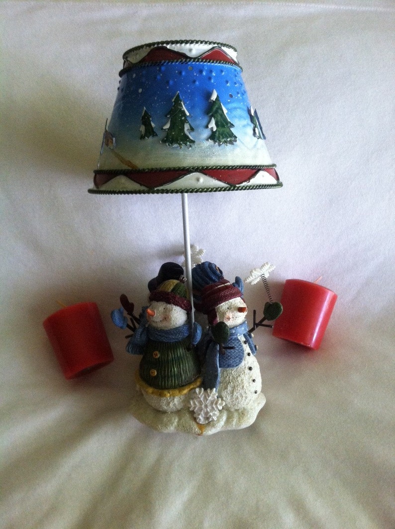 Snowman Candle Votive Lamp Vintage Resin 4 Snowmen Lamp With Cutout ...