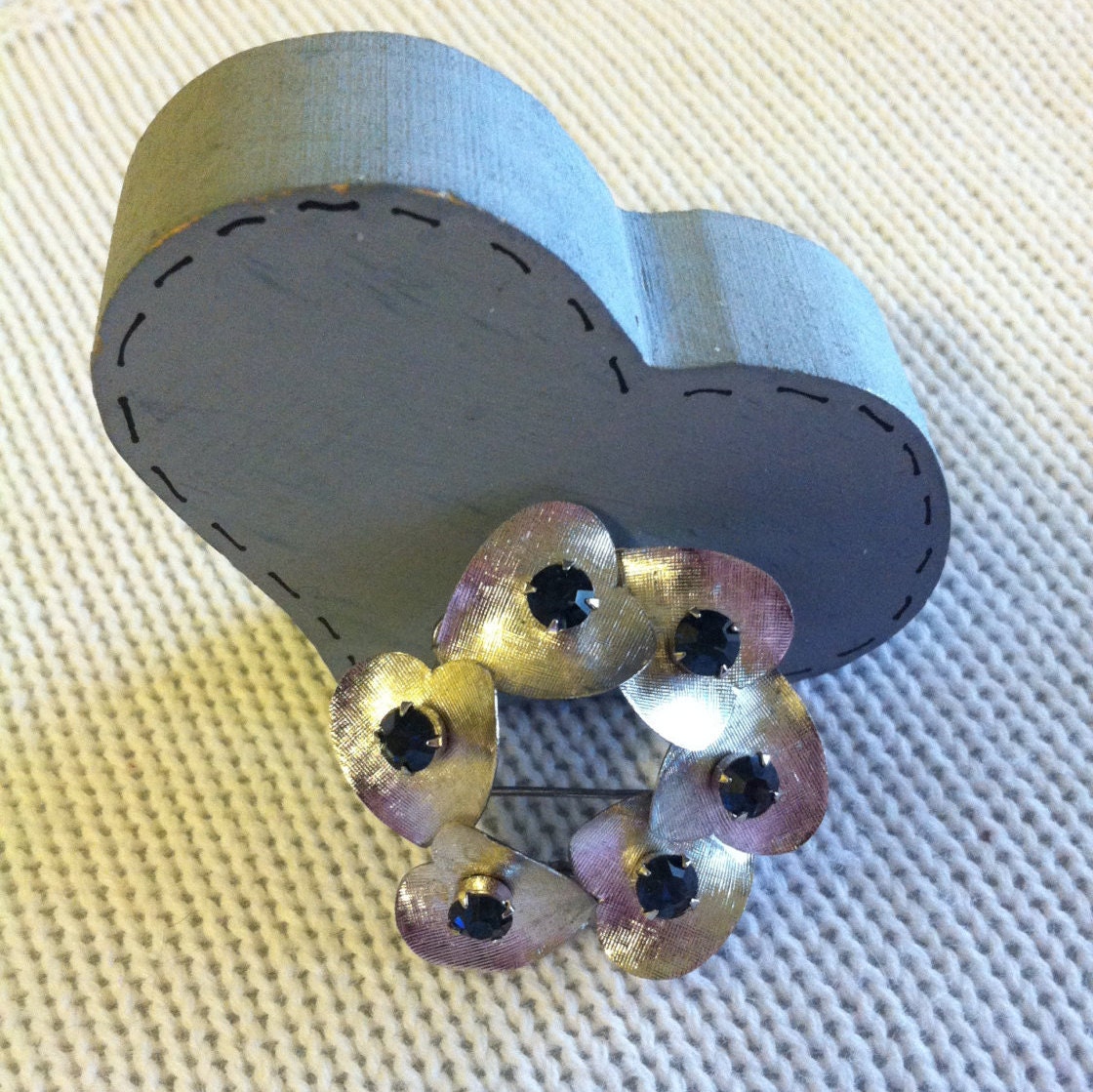 Heart Circle Brooch Silver Heart Pin With Blue Rhinestones - Etsy