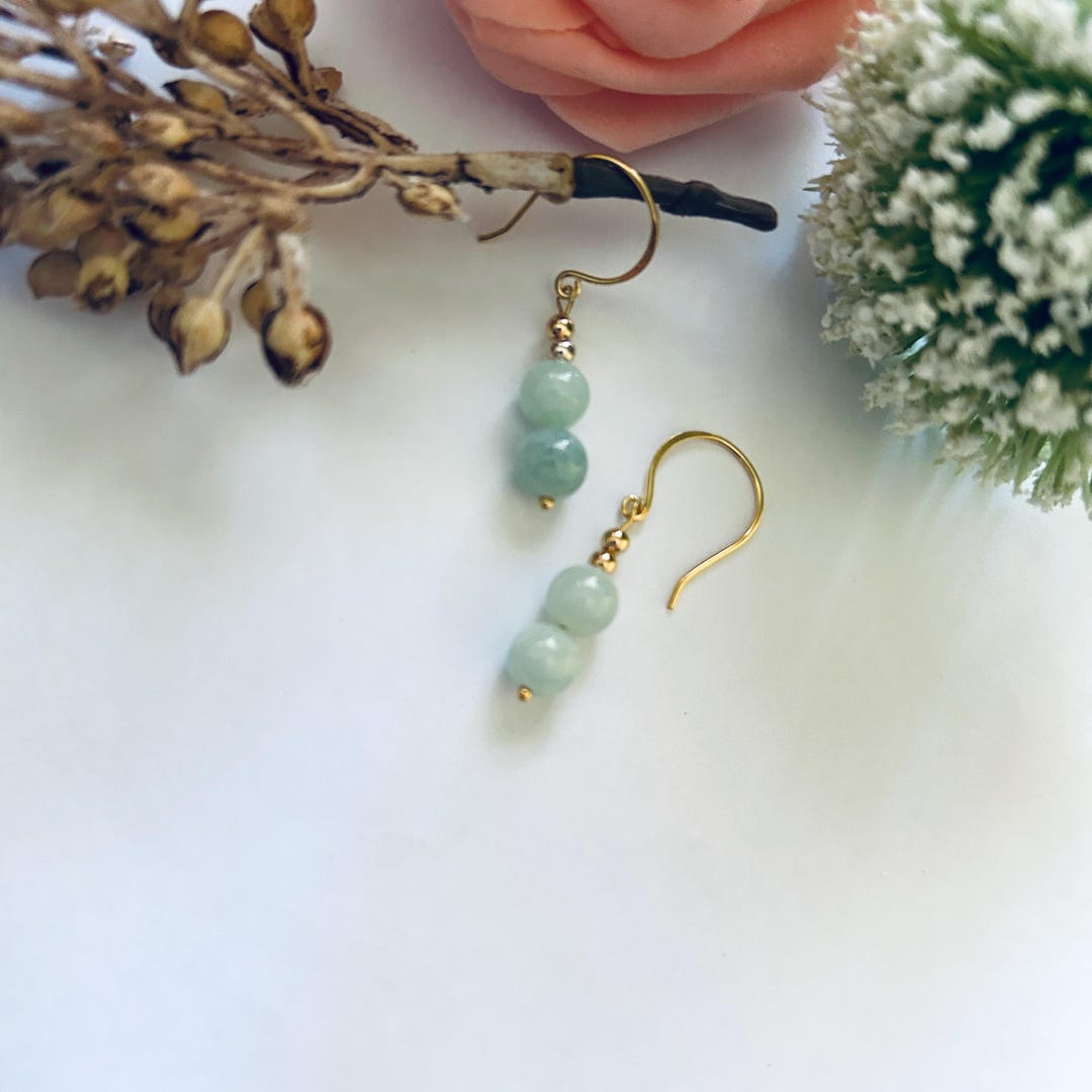 Burma Jadeite Earrings Light Green Cream Jade Fei Cui Gemstones With ...