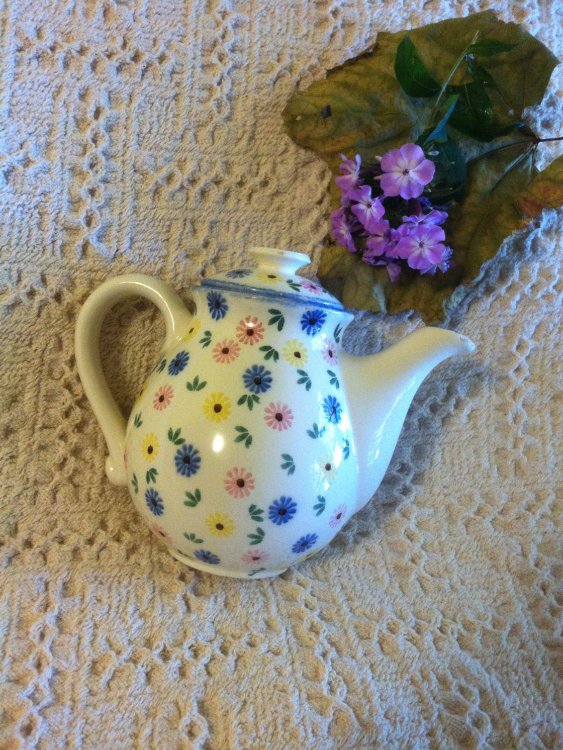 Floral Ceramic Teapot German Vintage White Porcelain Lidded Pot With ...