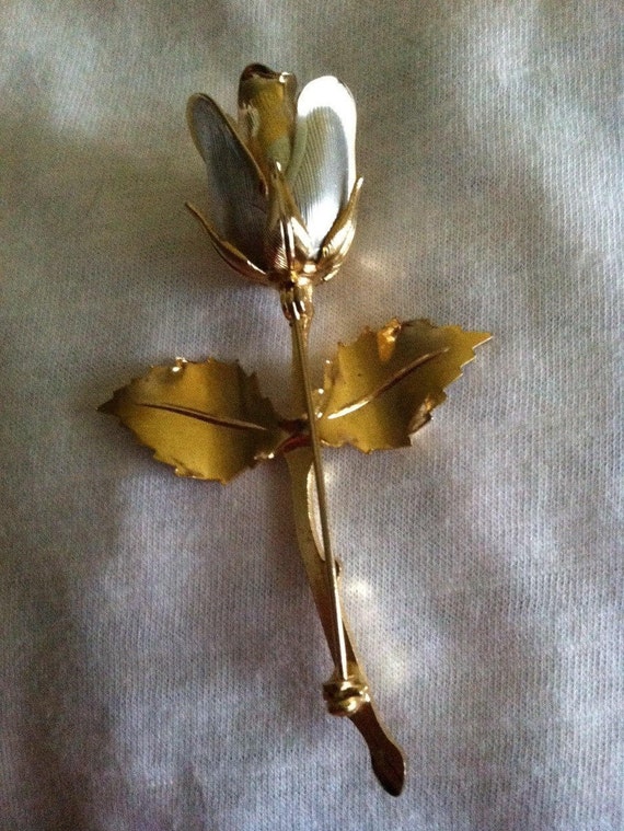 Rose Brooch Gold and Silver Rose Pin Floral Jewelry R… - Gem