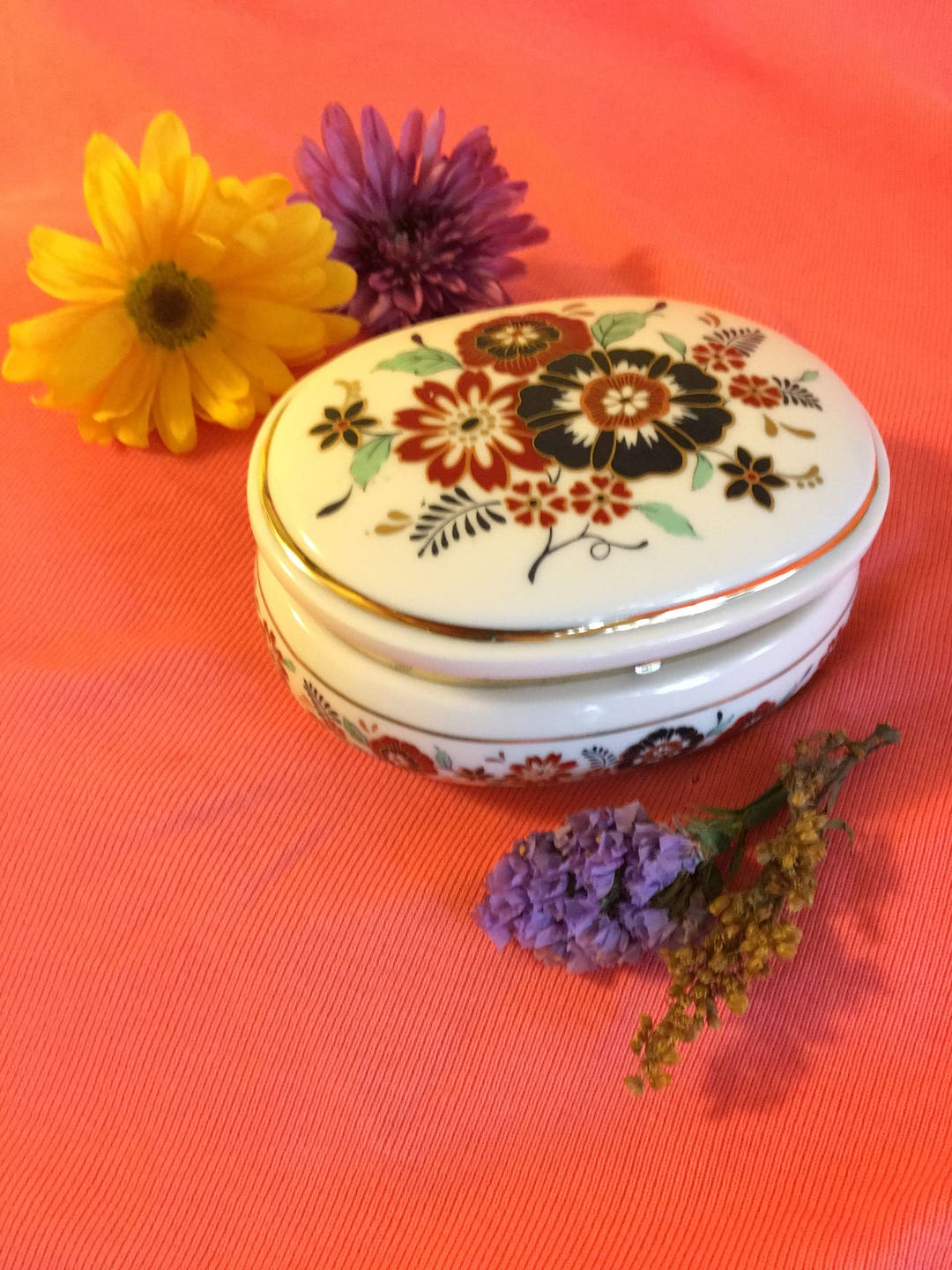 Wild Geraniums Ceramic Music Box Vintage 1987 Museum Collections Lidded ...