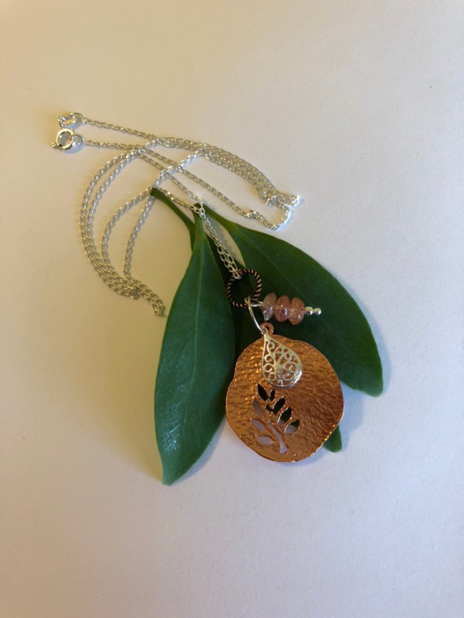 Sunstone Gemstone Copper and Sterling Silver Circle Tree Necklace ...