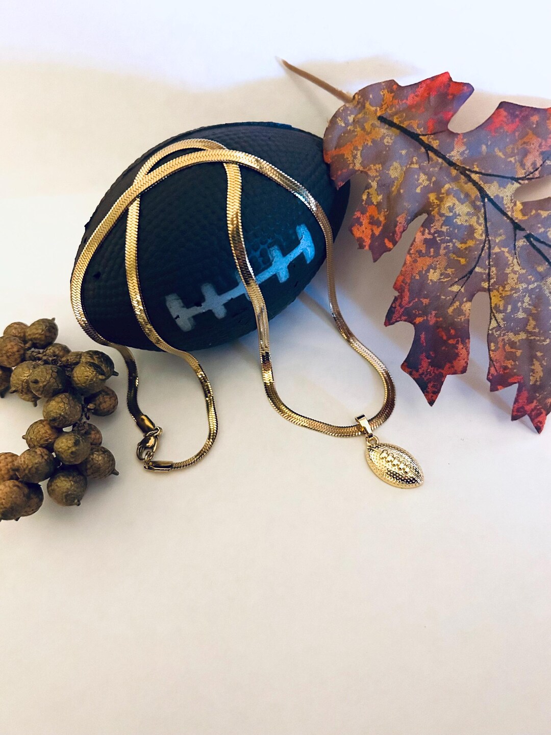 Football Necklace 24K Gold Filled Herringbone Chain Sports Ball Jewelry ...