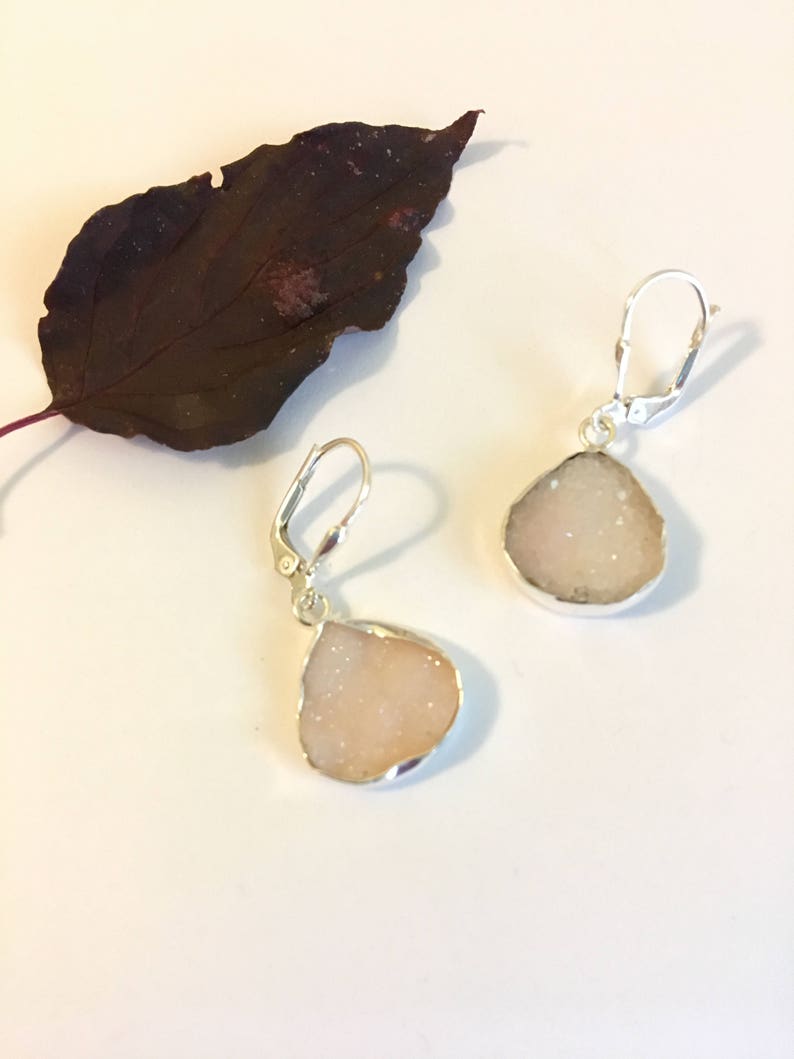 Pink Druzy Earrings Handmade Jasper Quartz Crystal and - Etsy