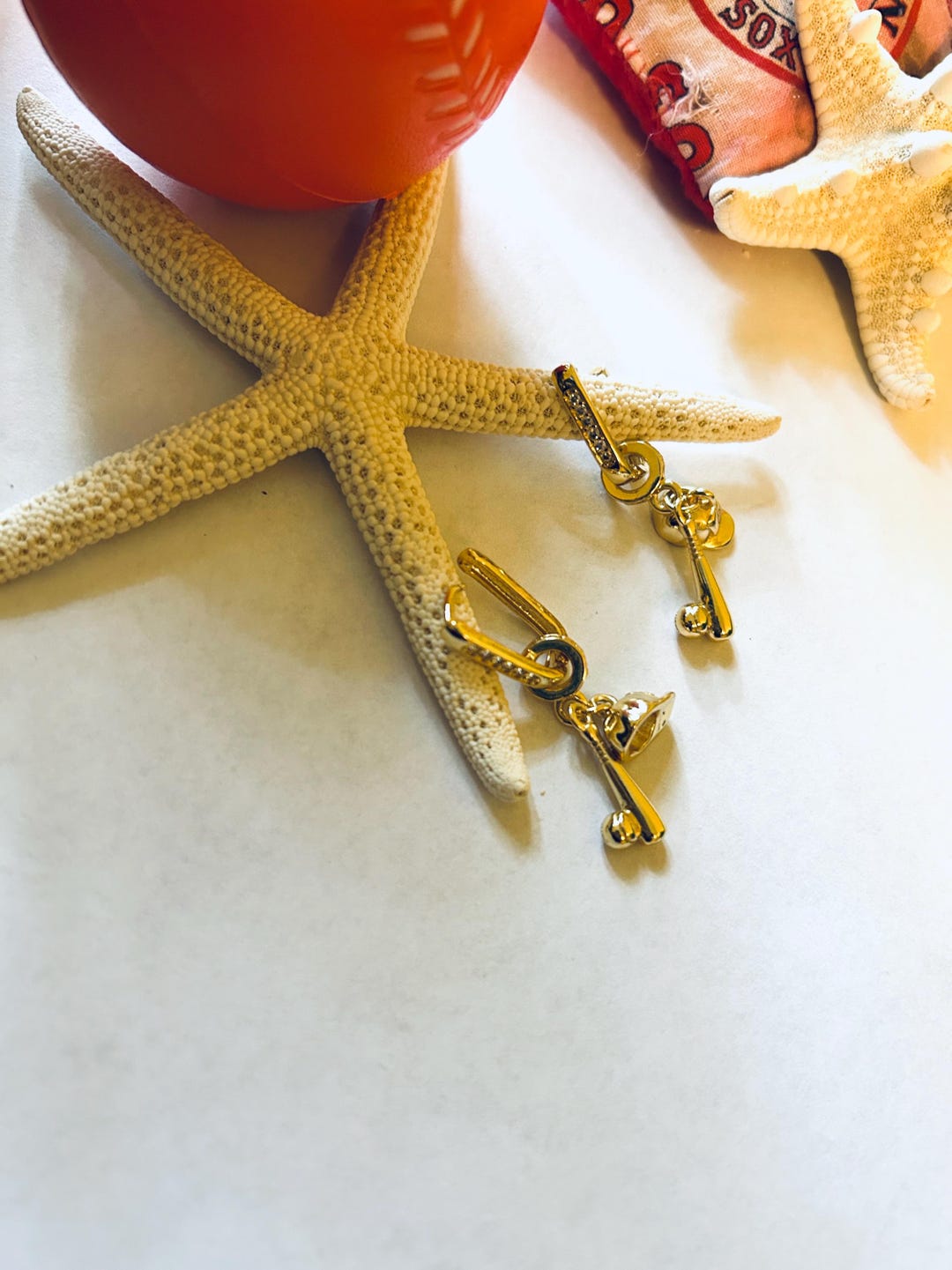 Baseball Rectangle Hoop Earrings With Hat Bat and Ball 24K Gold Filled ...