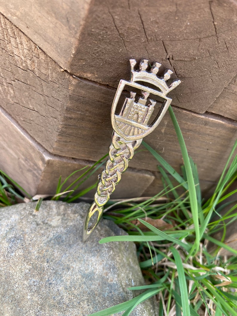 Silver Celtic Sword Brooch With Castle Crown and Knot Designs Cosplay ...