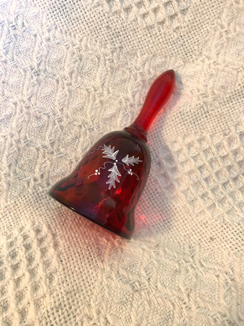 Red Glass Christmas Bell Fenton Hand Painted Art Glass With | Etsy