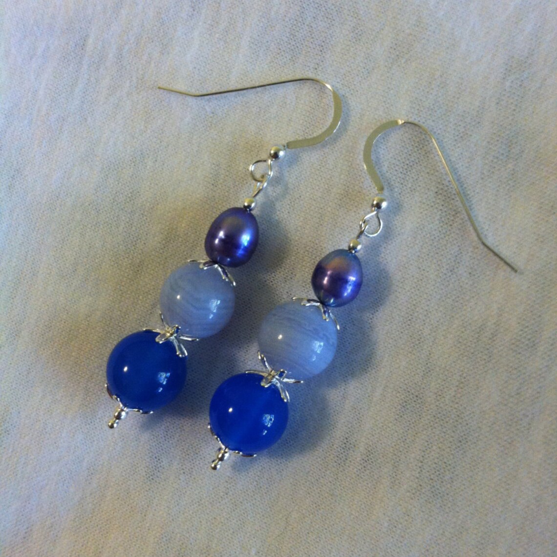 Blue Gemstone Earrings Royal Blue and Blue Lace Agate Accented | Etsy