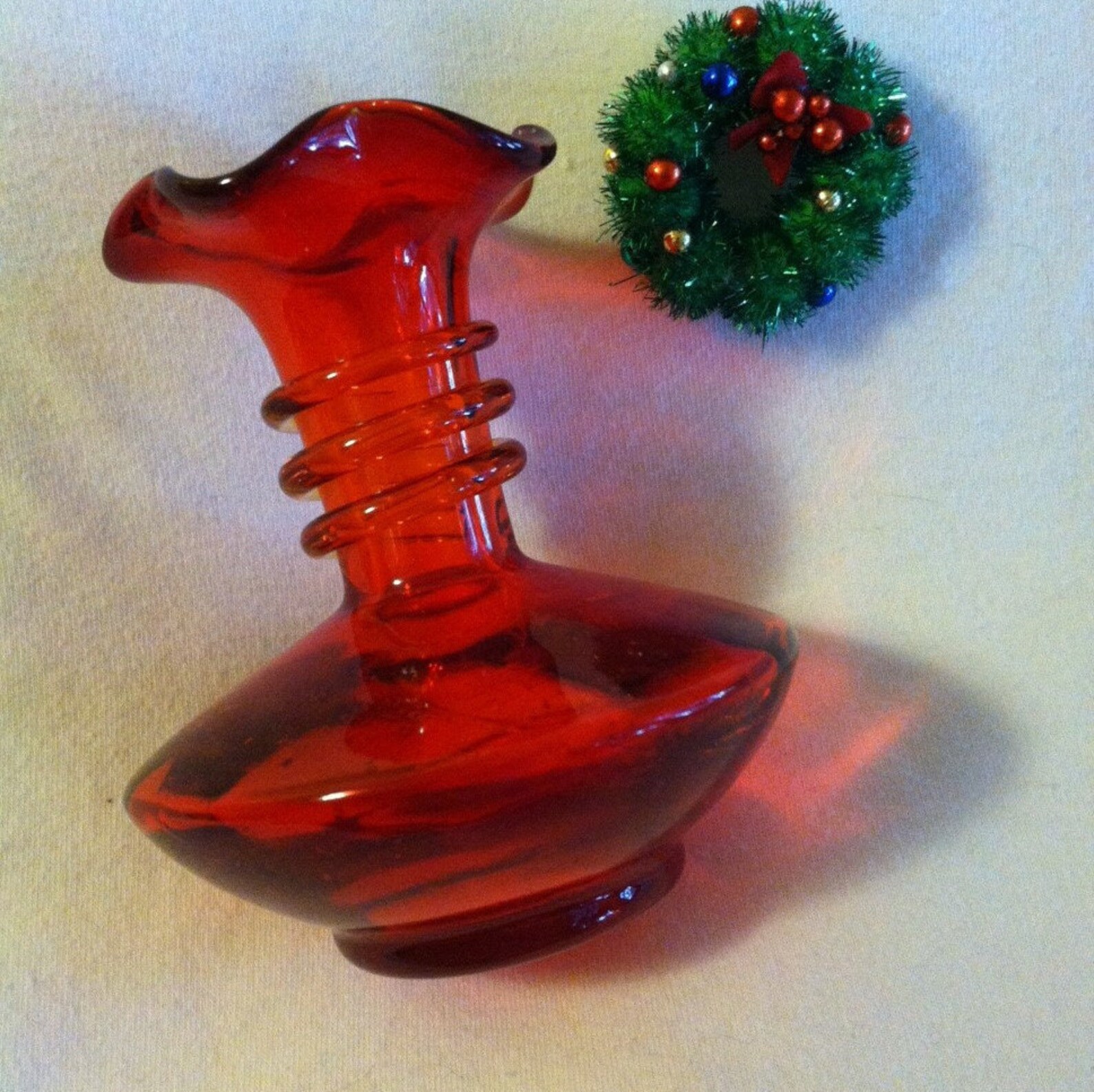 Amberina Fluted Red Vase Vintage Hand Blown Glass Red and Yellow ...
