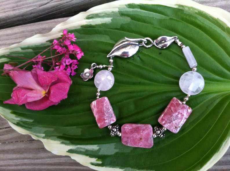 Rhodochrosite and Rose Quartz Bracelet Handmade Pink Gemstone Beaded ...