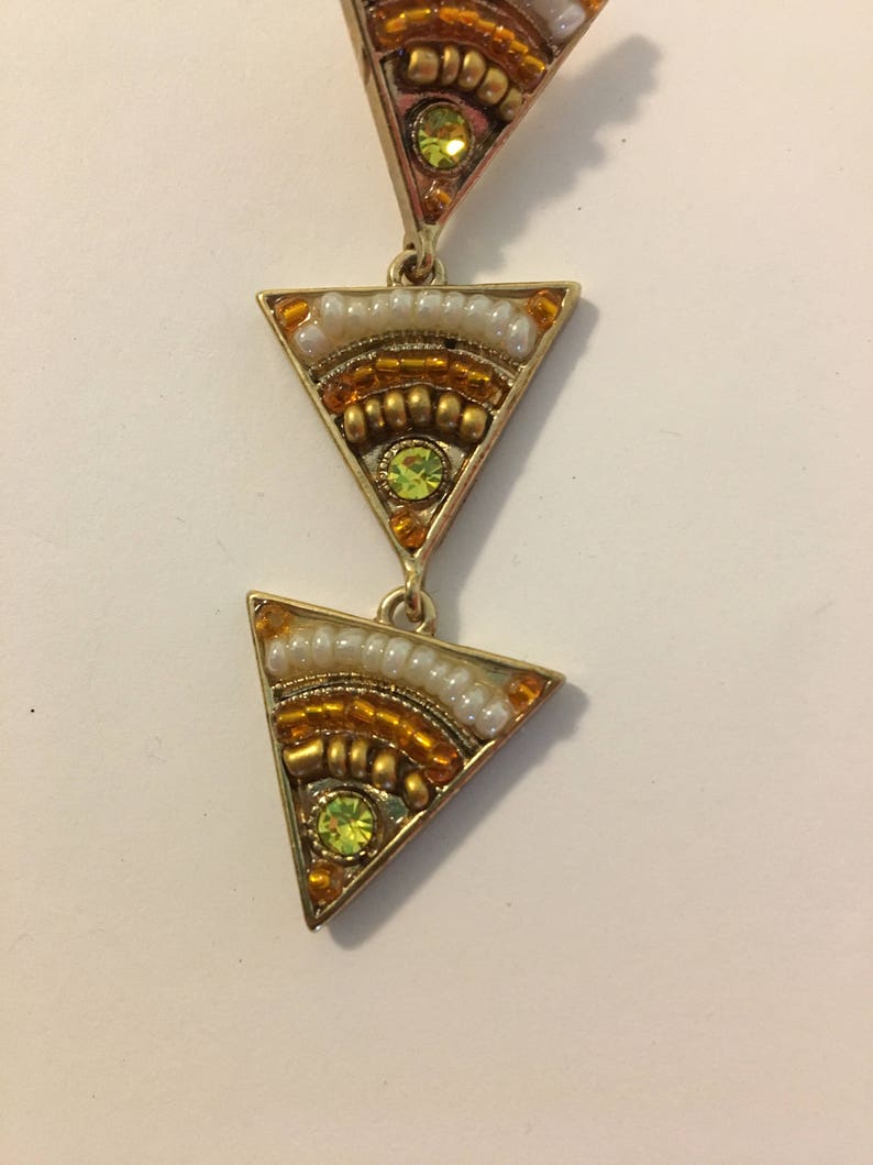 Gold Triangle Earrings Vintage Geometric Earrings With White | Etsy