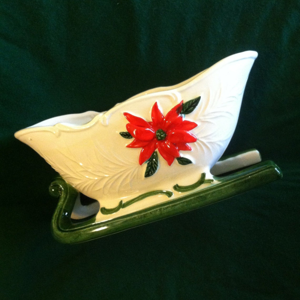 Christmas Ceramic Sleigh Planter Home Decor With Poinsettias - Etsy
