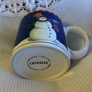 Winter Scene Snowman Mug Vintage Oneida Cup With Snowman at Night ...
