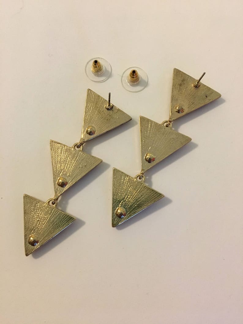 Gold Triangle Earrings Vintage Geometric Earrings With White | Etsy