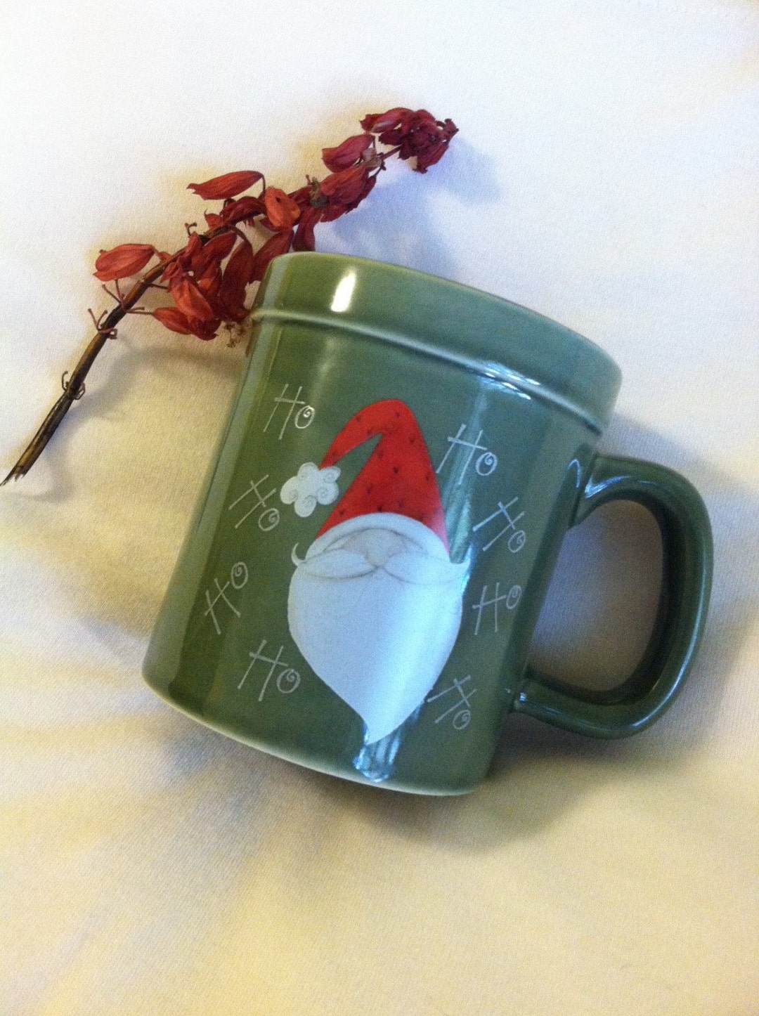 Santa Mug Vintage Green Ceramic Christmas Cup With Santa and Ho Ho Ho ...