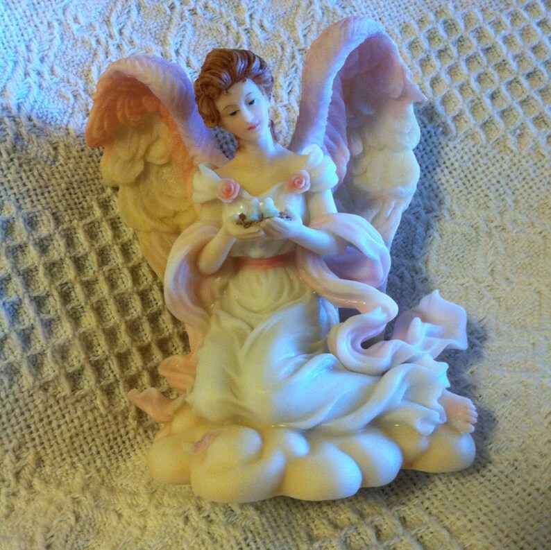 Angel Statue Large Vintage Resin Angel Figurine Pink White | Etsy