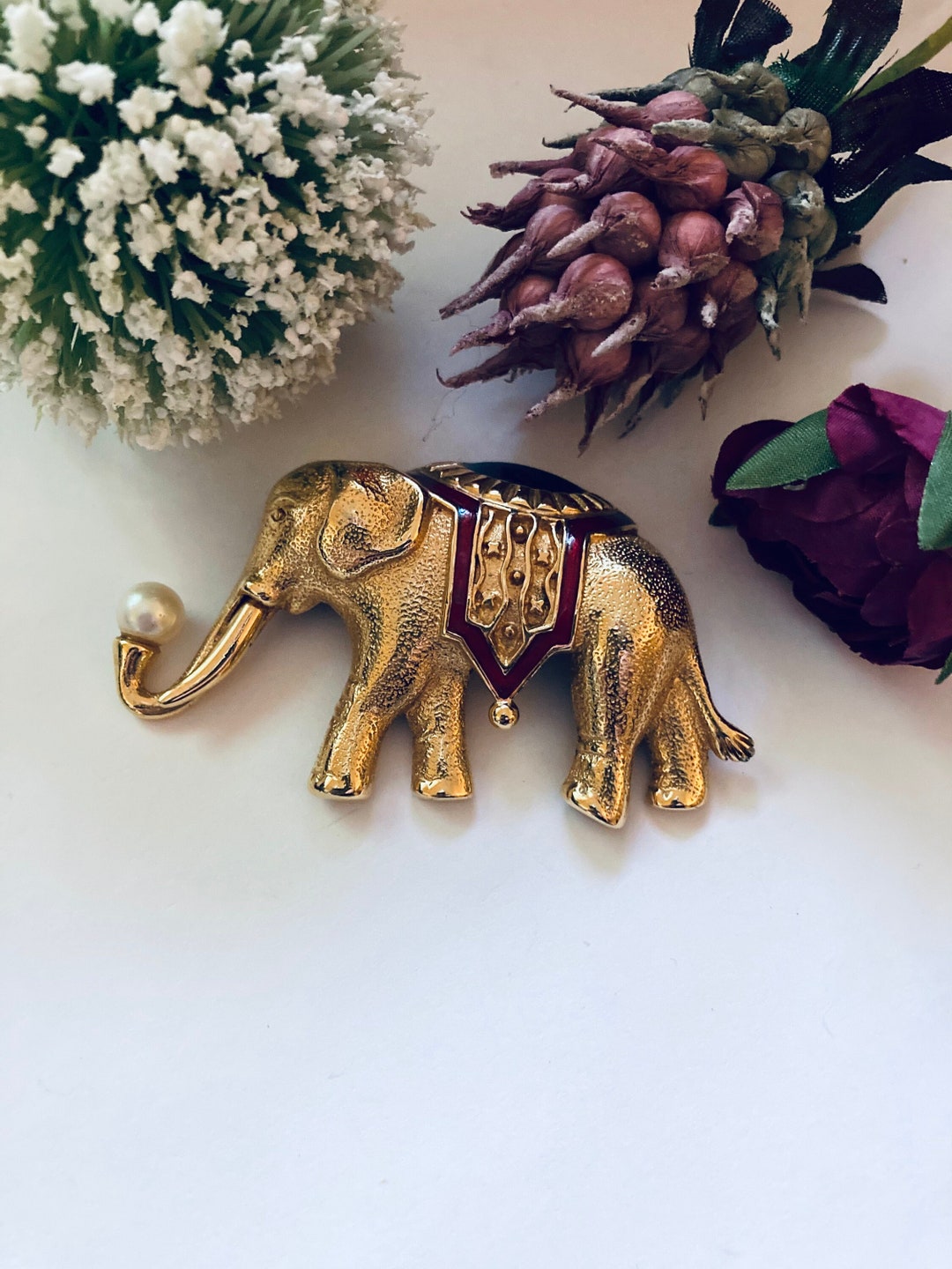 Gold Elephant Brooch Vintage Monet 1970s to 1990s Designer Statement ...